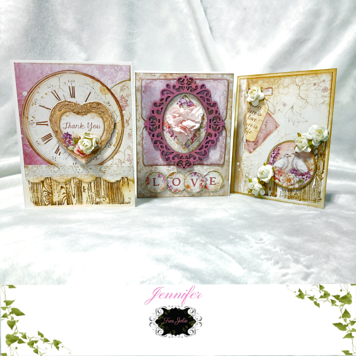 3 cards made with the March Card Kit – Tres Jolie Kits